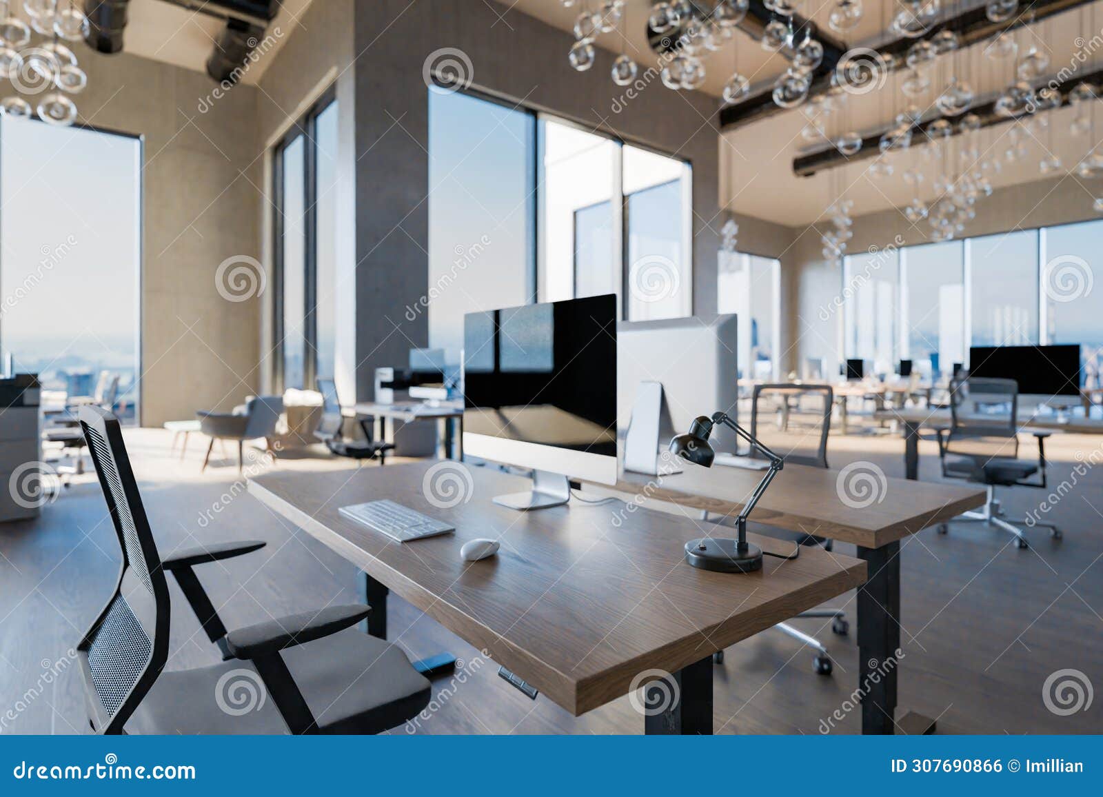 Large Innovative Open Space Office with Tech Industry Workplaces and ...