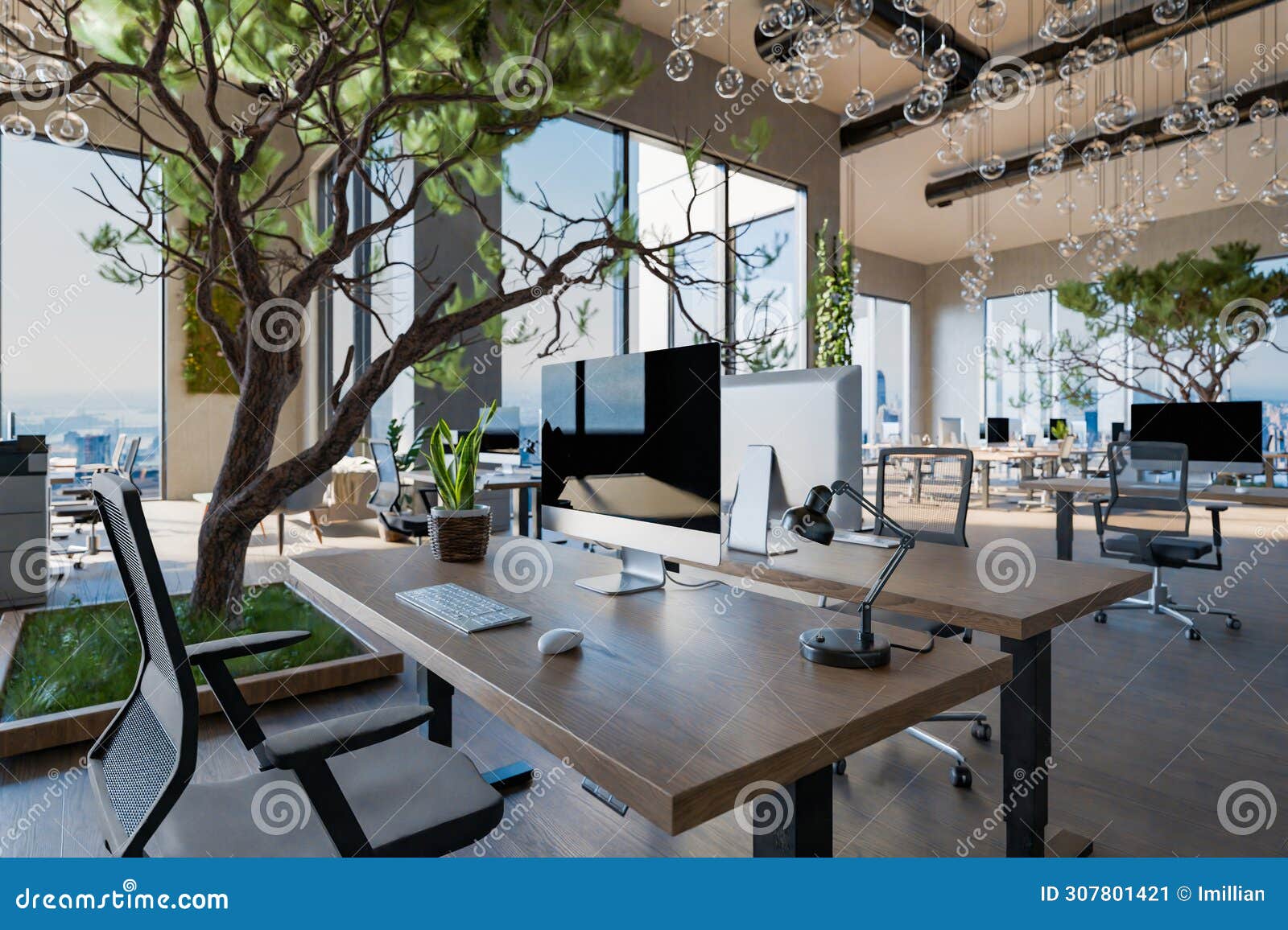 Large Innovative Open Space Office with Tech Industry Workplaces and ...