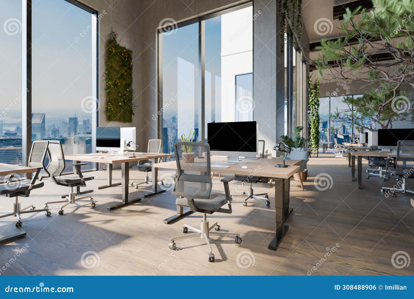 Large Innovative Open Space Office with Tech Industry Workplaces and ...