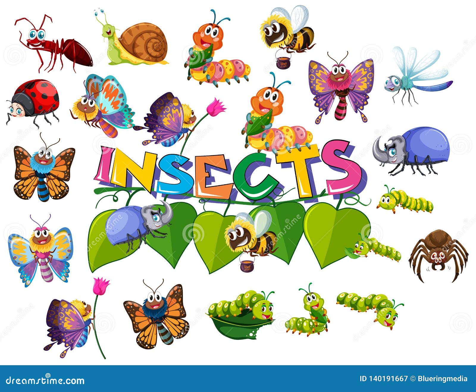 Large insect pack set stock vector. Illustration of bugs - 140191667