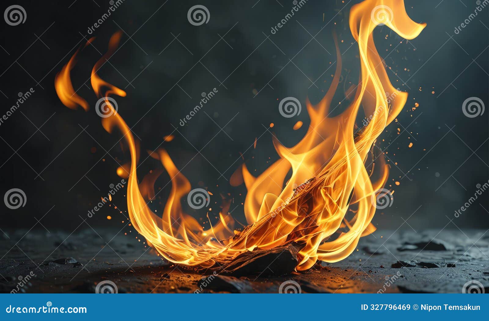 Large, Intense Fire Burns on Dark Surface, Casting Dramatic Shadow and ...