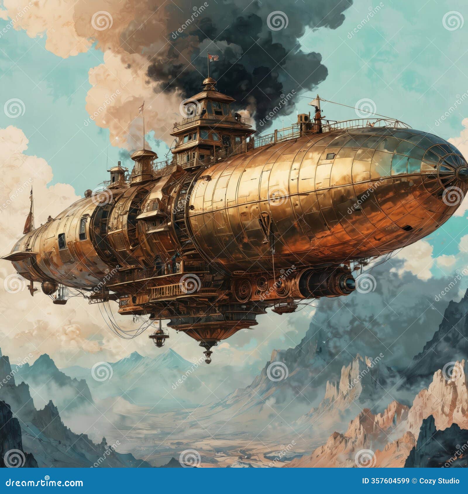 Dirigible Aka Airship Aka Blimp At Dusk, Sunset Stock Image ...