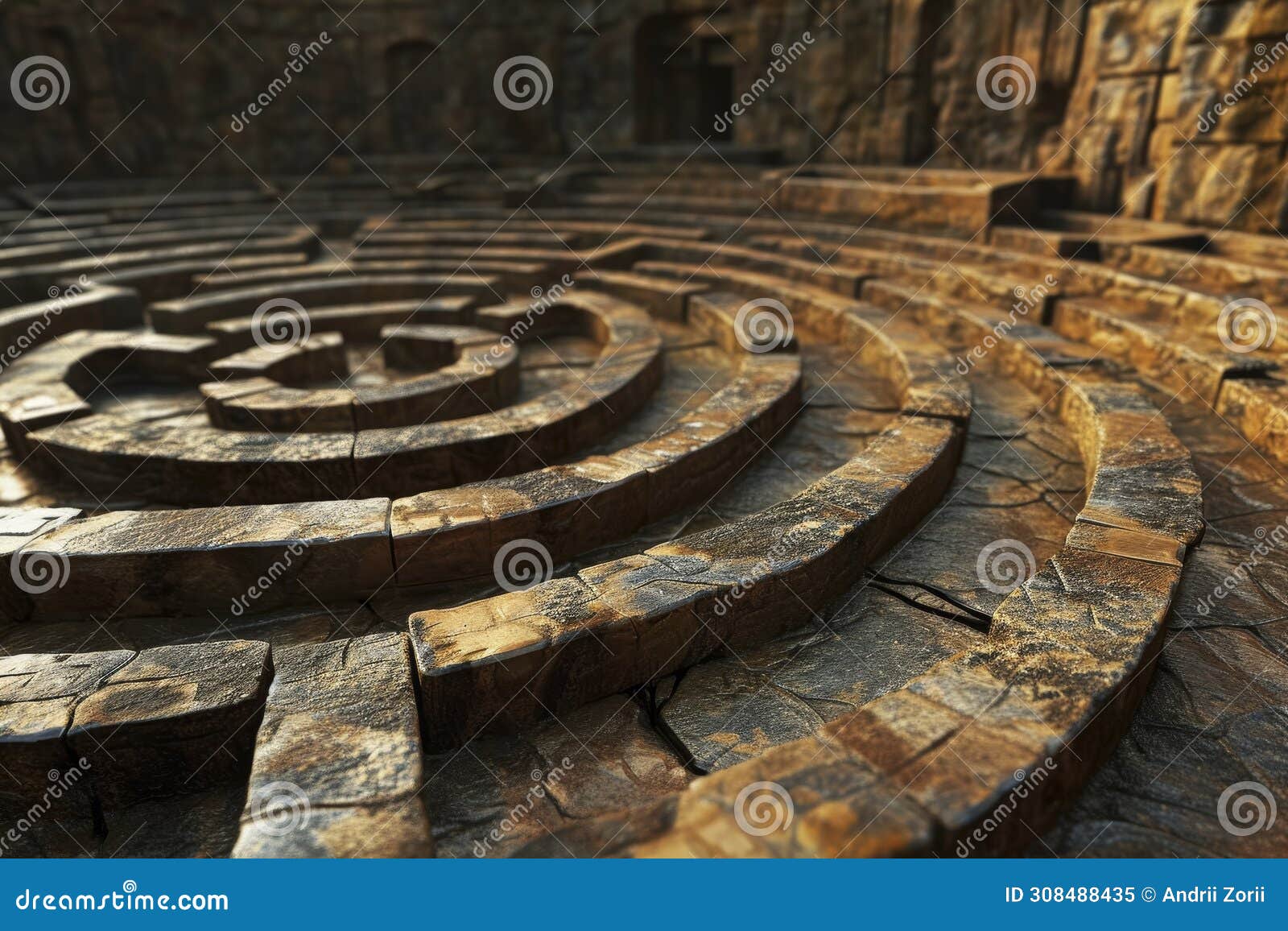 Complex Circular Labyrinth Made of Stone, Symbolizing Challenge and ...