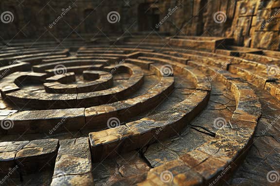 Complex Circular Labyrinth Made of Stone, Symbolizing Challenge and ...