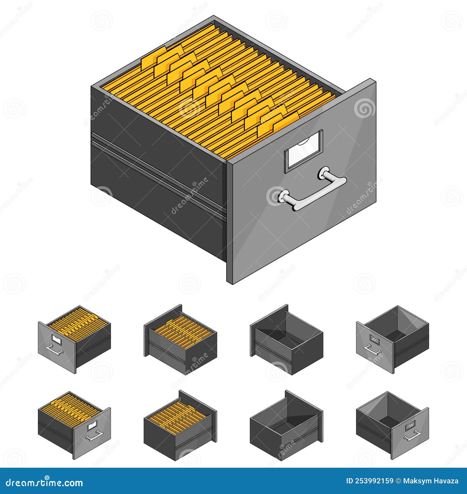 Large Isometric Set of Drawers with Documents. Isometric Iron Drawer ...