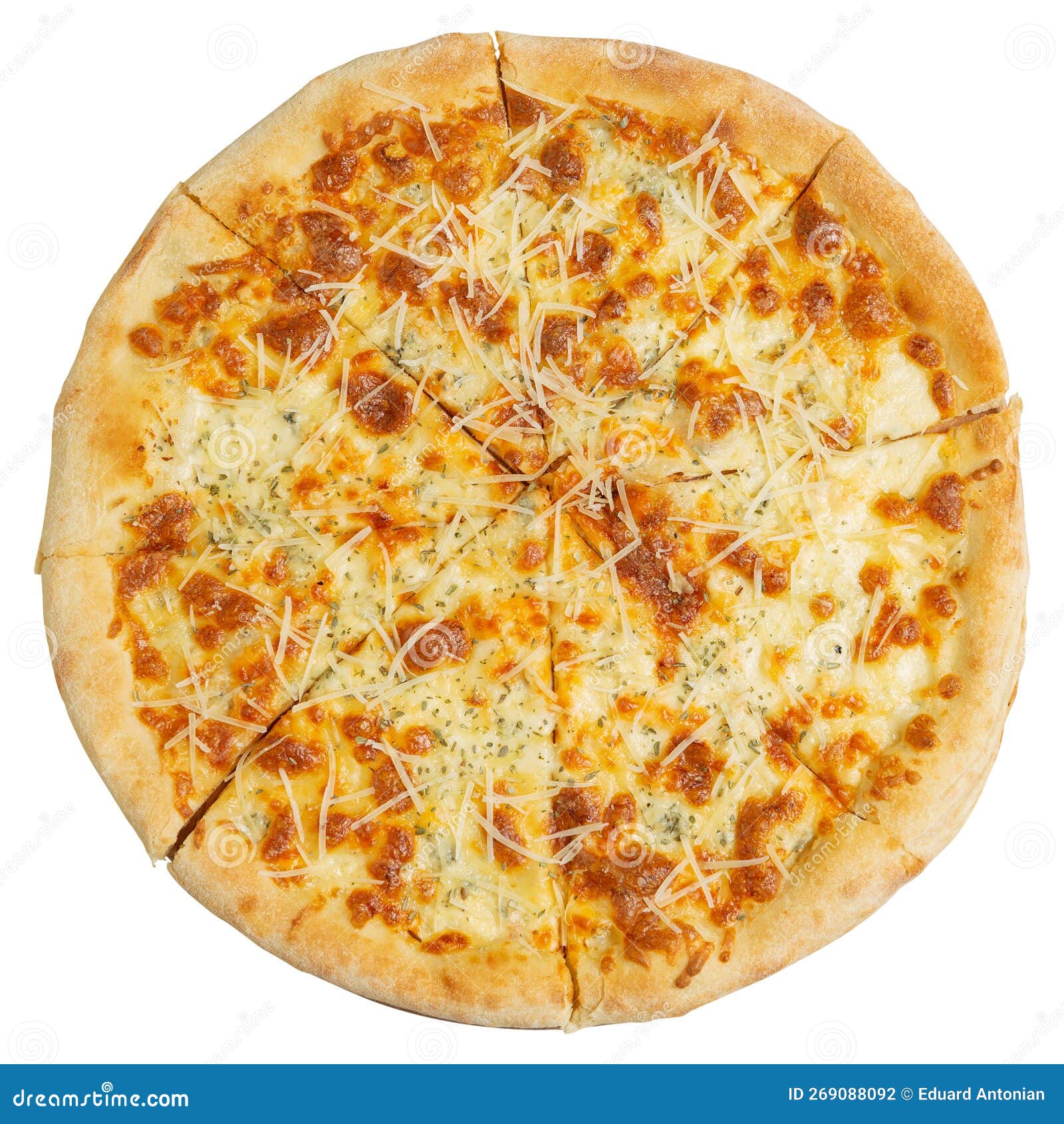 Large Italian Pizza with Several Types of Cheese, Flat Lay, on a White ...