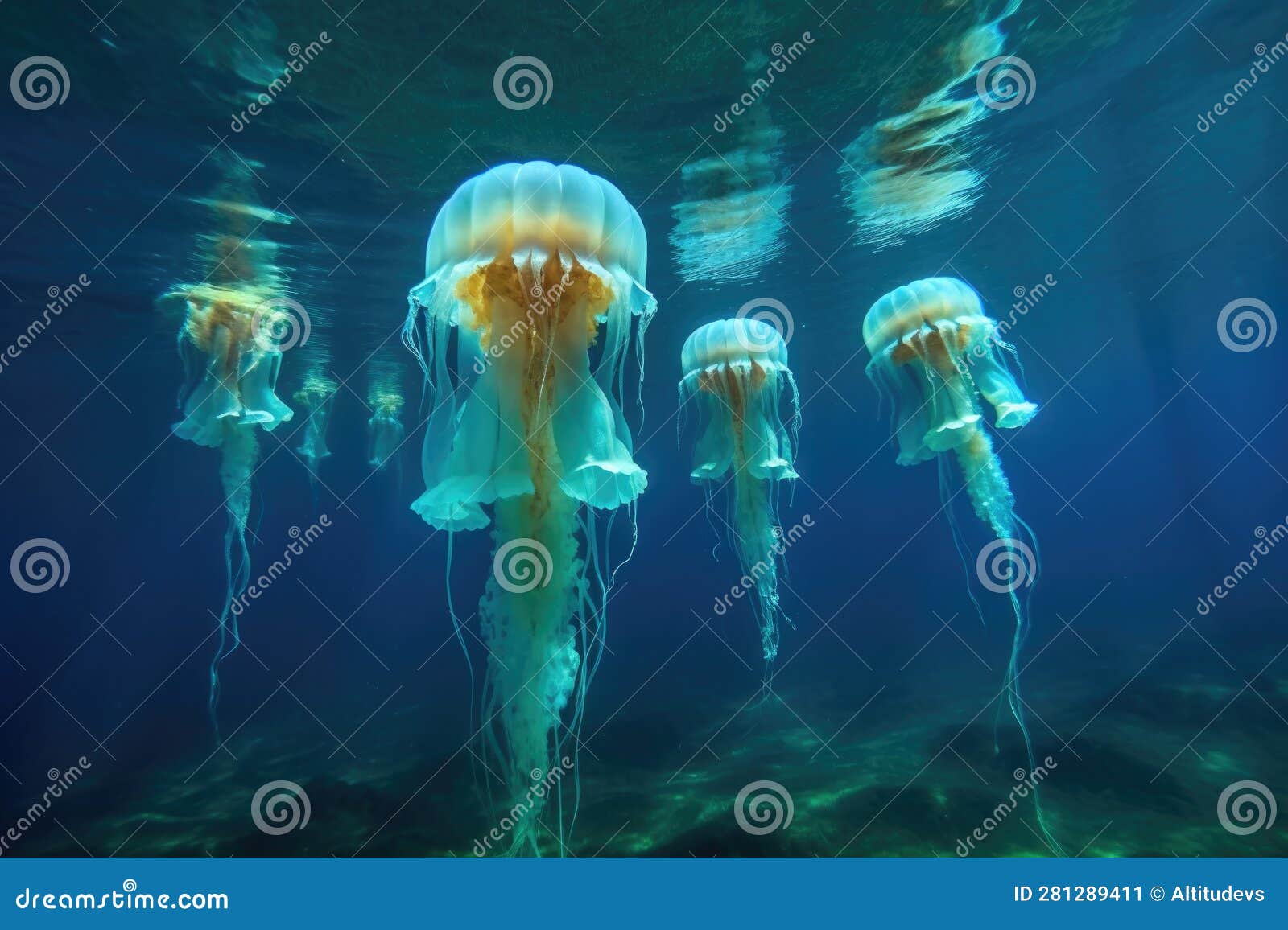 Large Jellyfish Migration Near a Shipwreck Site Stock Image - Image of ...