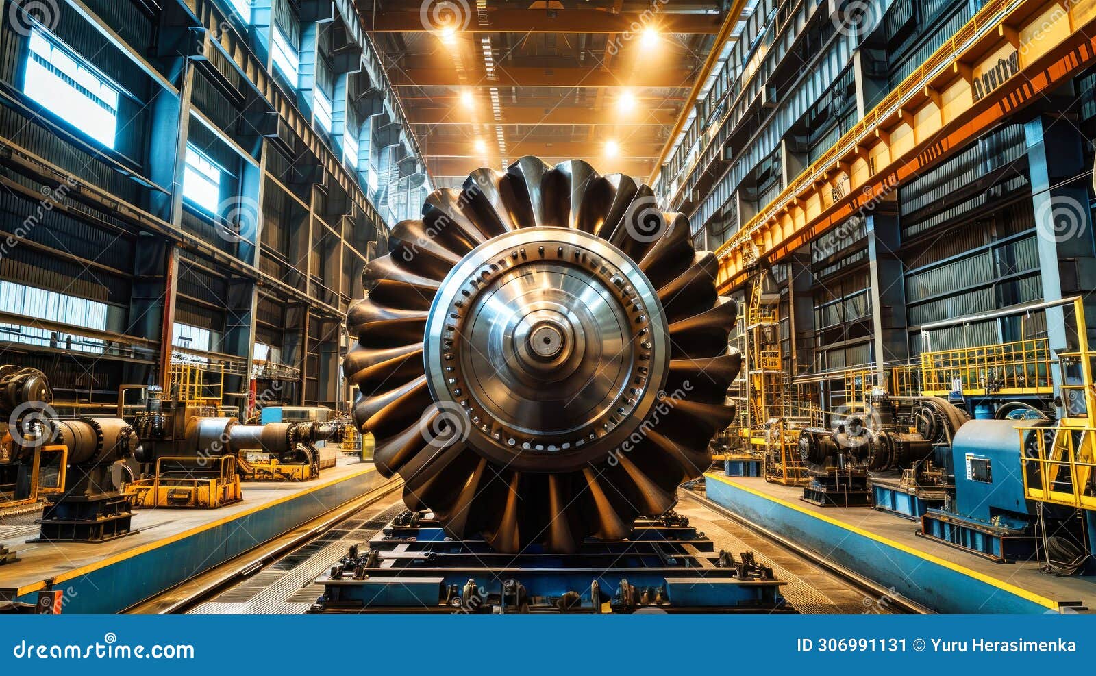 Large Jet Engine Displayed in Factory Workshop Stock Illustration ...