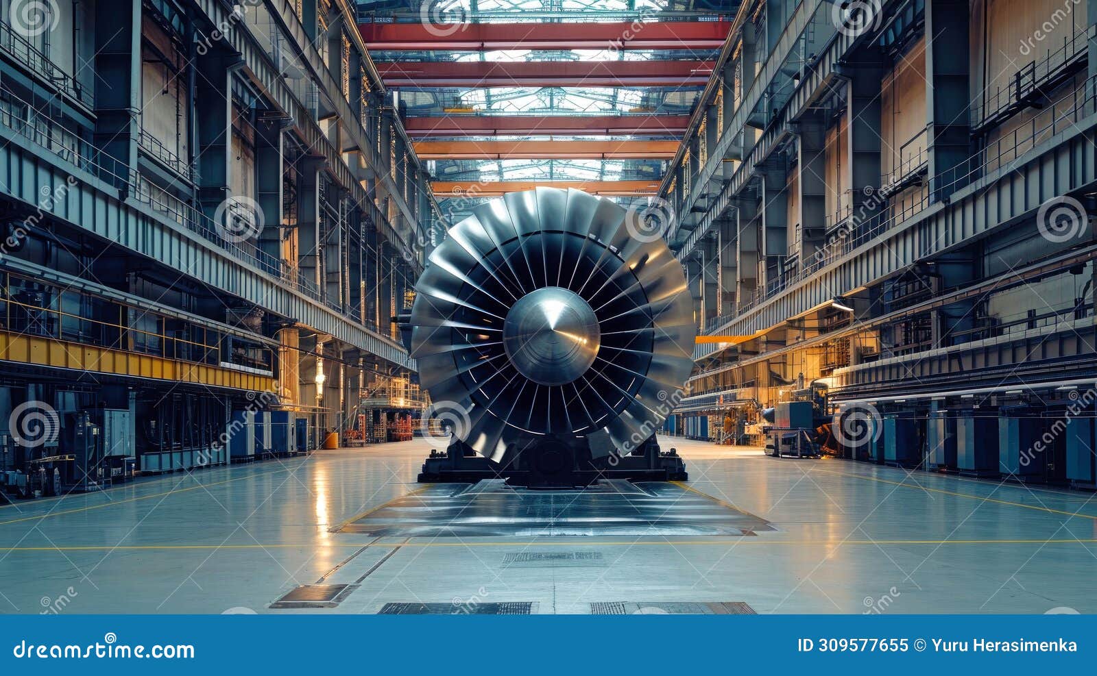 Large Jet Engine Displayed in Factory Workshop Stock Illustration ...