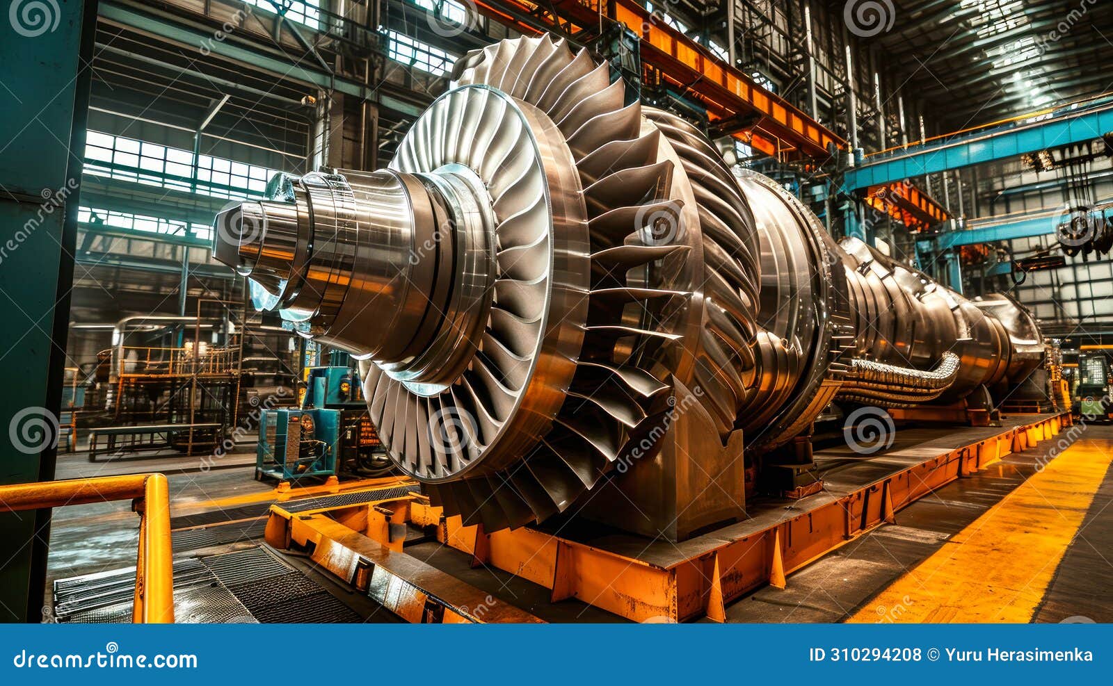 Large Jet Engine Positioned in Factory Workshop Stock Illustration ...
