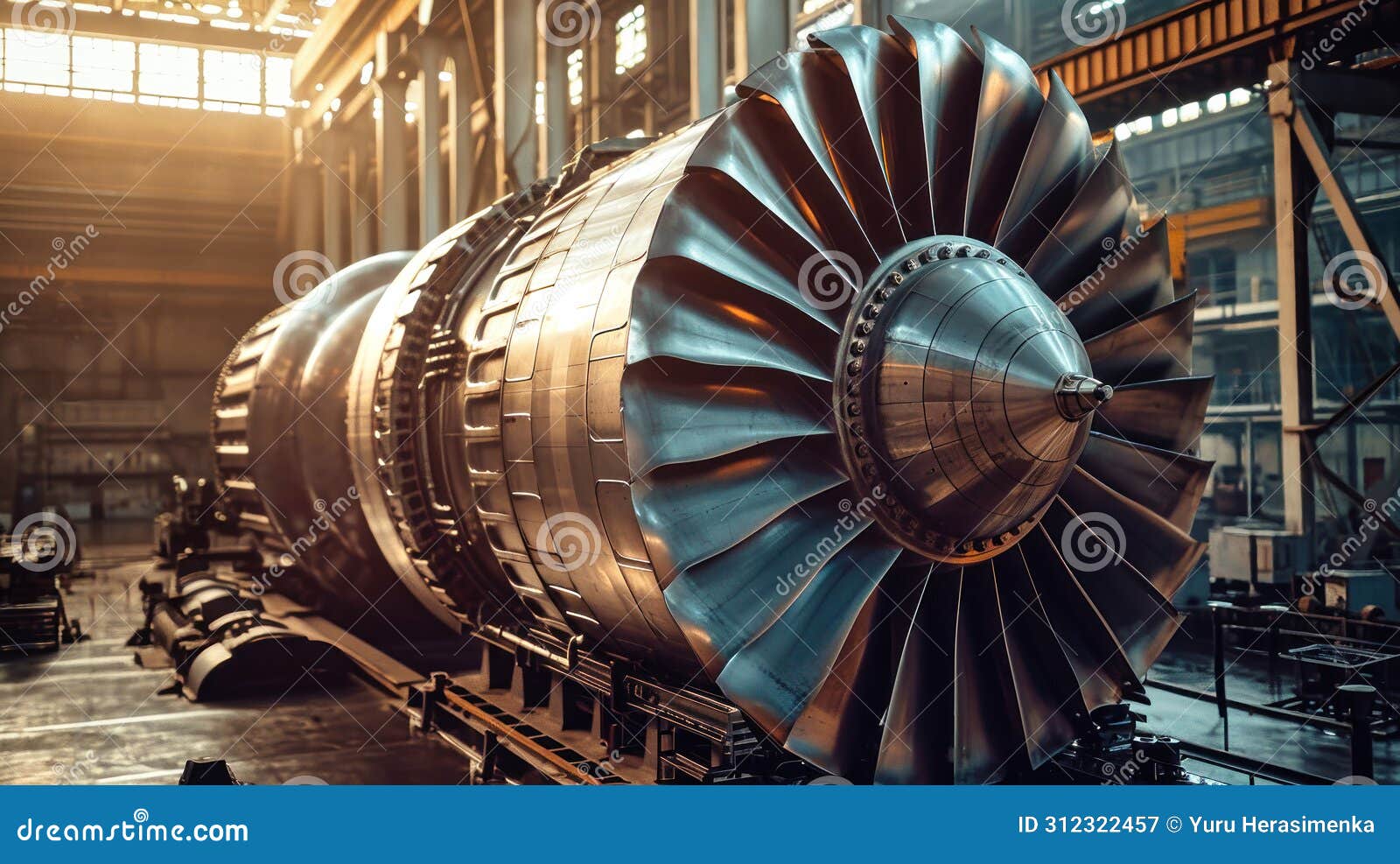 Large Jet Engine Positioned in Factory Workshop Stock Illustration ...