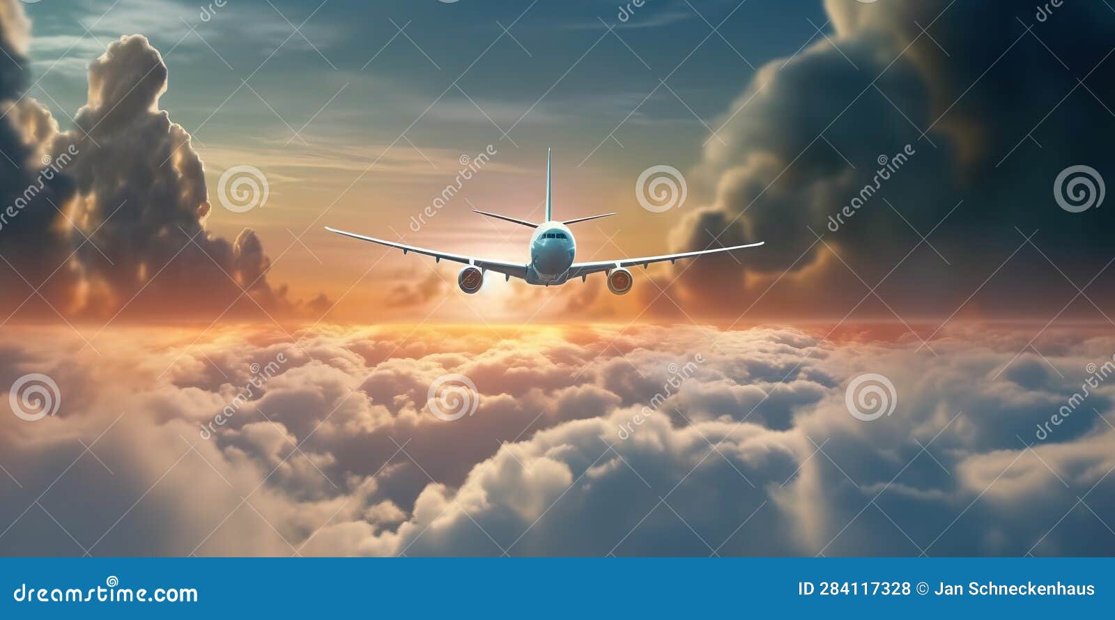 A Large Jetliner in Flight Above the Clouds. Stock Illustration ...