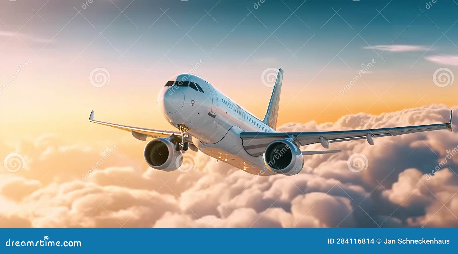 A Large Jetliner in Flight Above the Clouds. Stock Illustration ...