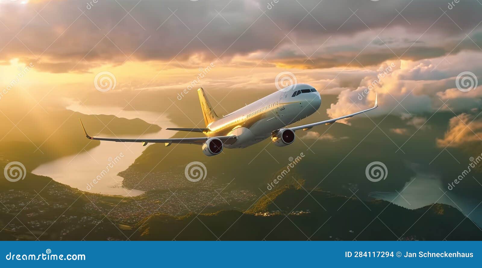 A Large Jetliner in Flight Above the Clouds. Stock Illustration ...