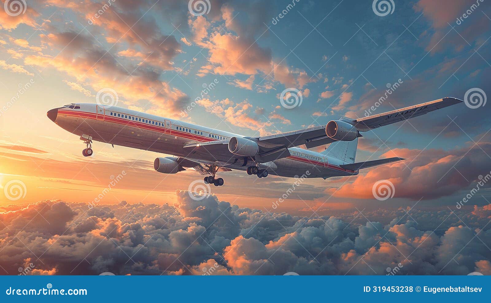 Large Jetliner is Soaring through Cloudy Sky, on Its Flight Path To ...