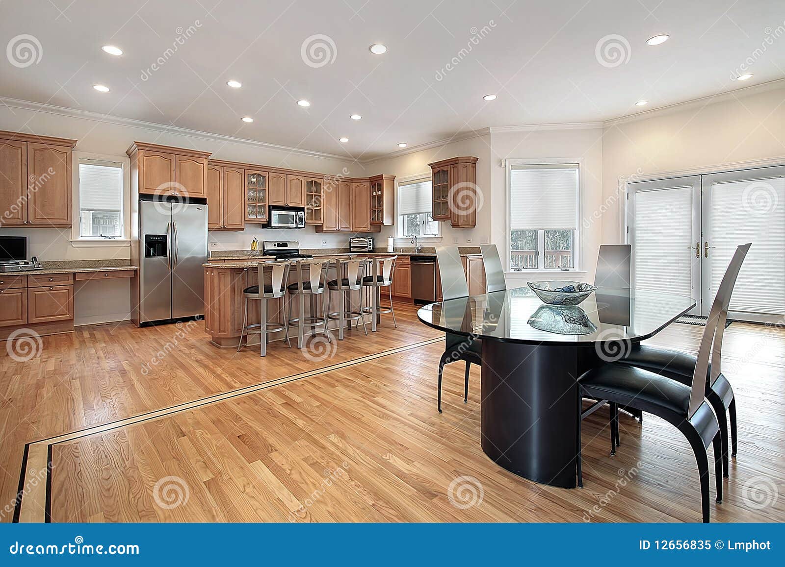 Large Kitchen with Eating Area Stock Image - Image of decorate, living ...