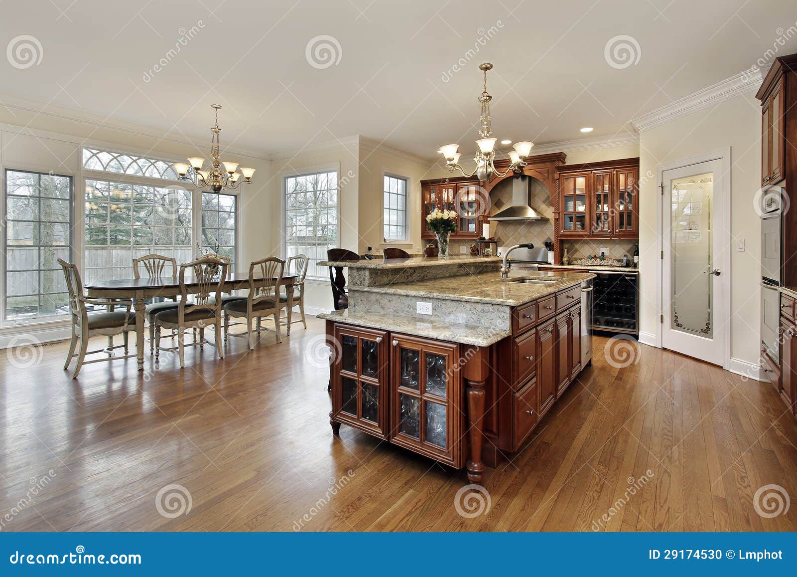 Large Kitchen with Eating Area Stock Photo - Image of kitchen ...