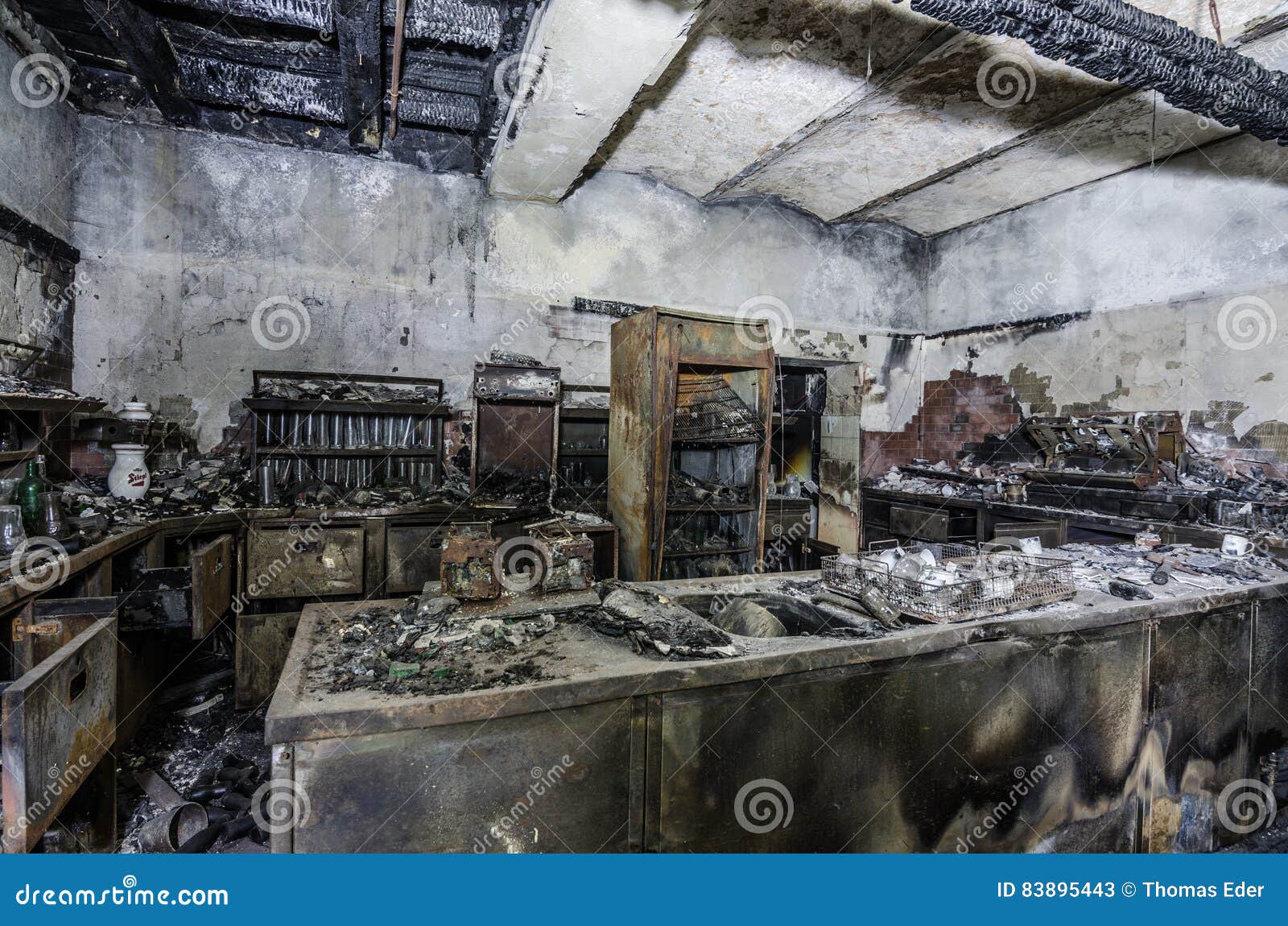 Large kitchen after fire editorial stock photo. Image of urbex - 83895443