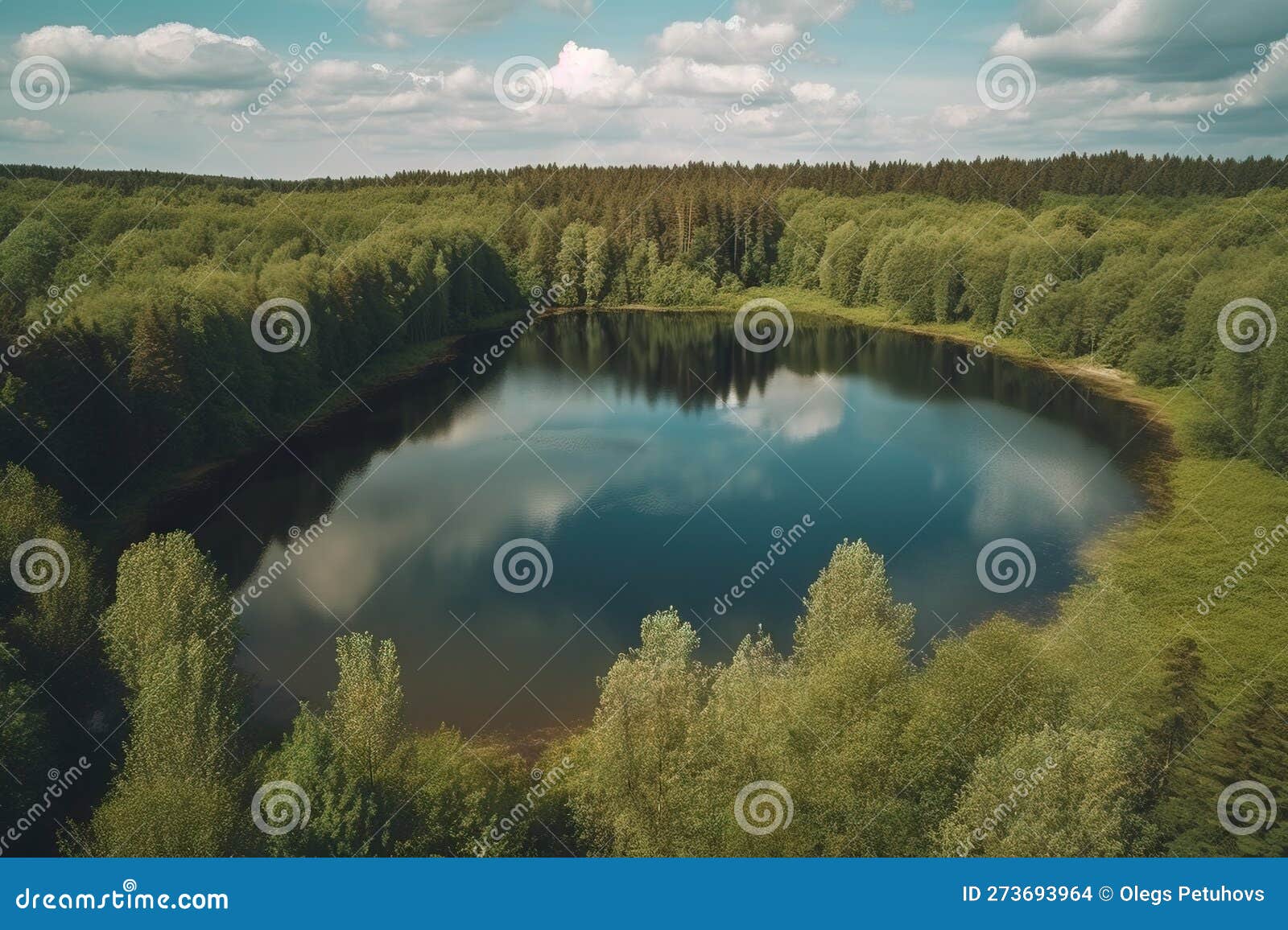 A Large Lake Surrounded by Trees in the Middle of a Forest with a Blue ...
