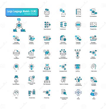 Large Language Model Icon Set: Vector Line Icons for AI Concepts. AI ...