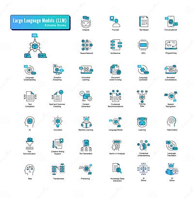Large Language Model Icon Set: Vector Line Icons for AI Concepts. AI ...
