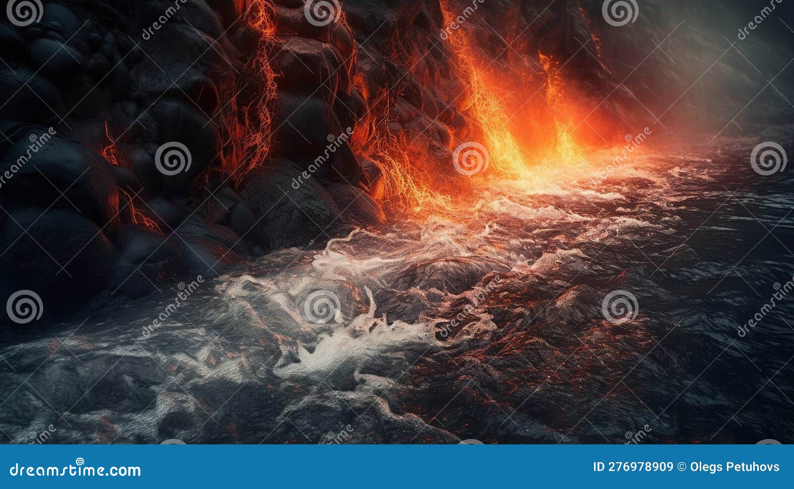 A Large Lava with a Fire Coming Out of the Side of it Stock ...