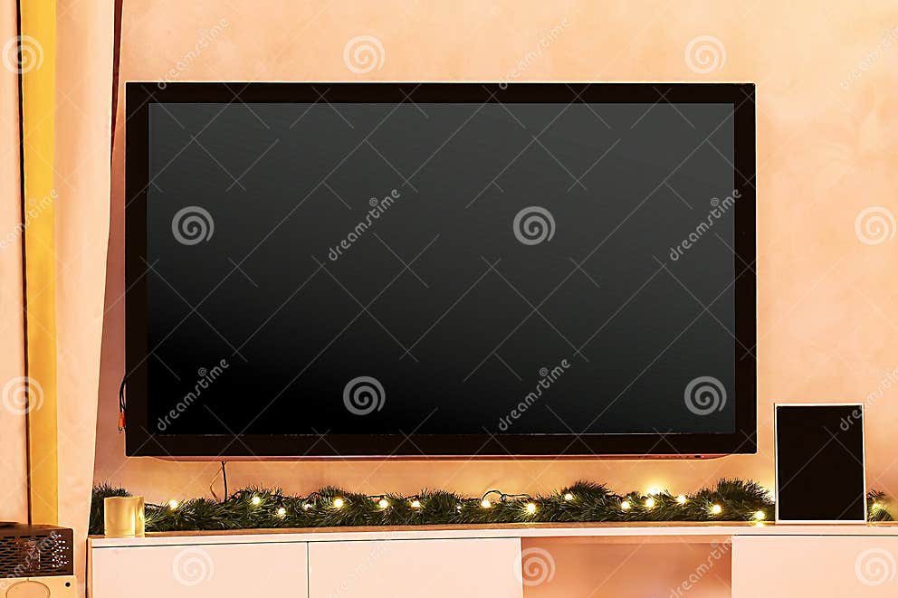 Large LCD flat screen stock image. Image of frame, interior - 357372781