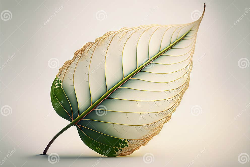 A Large Leaf with a Long Stem on a White Background with a Shadow of ...