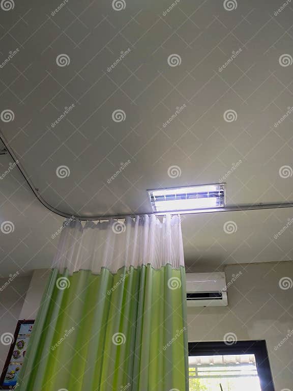 Large LED Light Panel on the Ceiling in a Room. Power Saving Stock ...