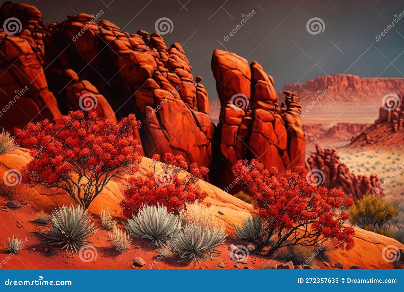 Large Ledge with Desert Flora Red Rock Formations Stock Image - Image ...