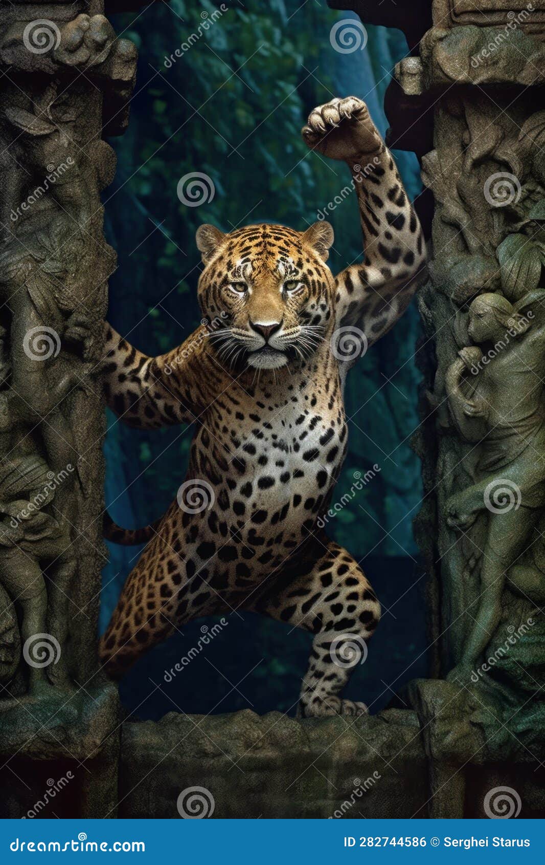 A Large Leopard Standing on Its Hind Legs. Generative AI Image. Stock ...