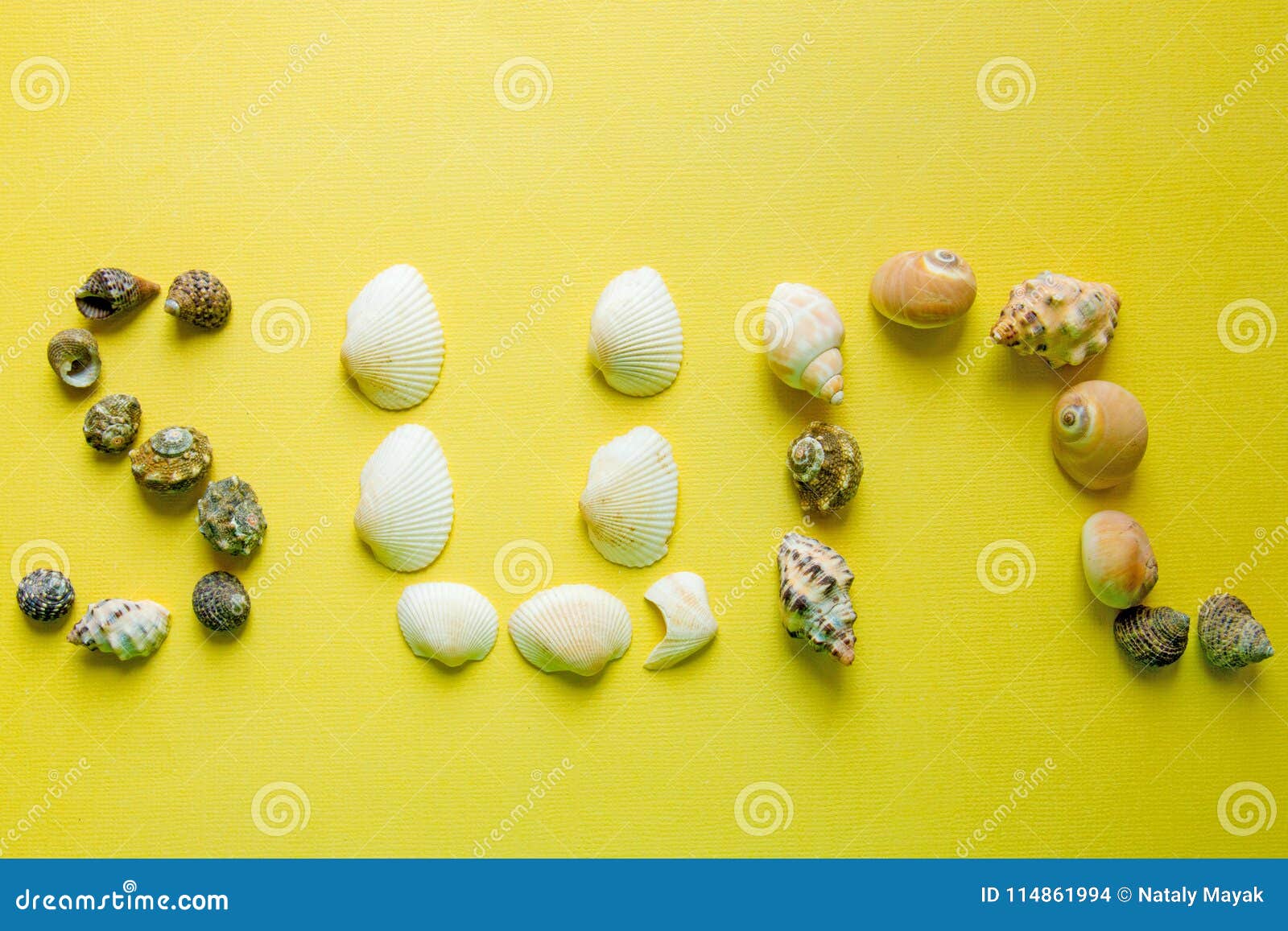 Large Letters with Shells Words Sun Top View Stock Photo - Image of ...