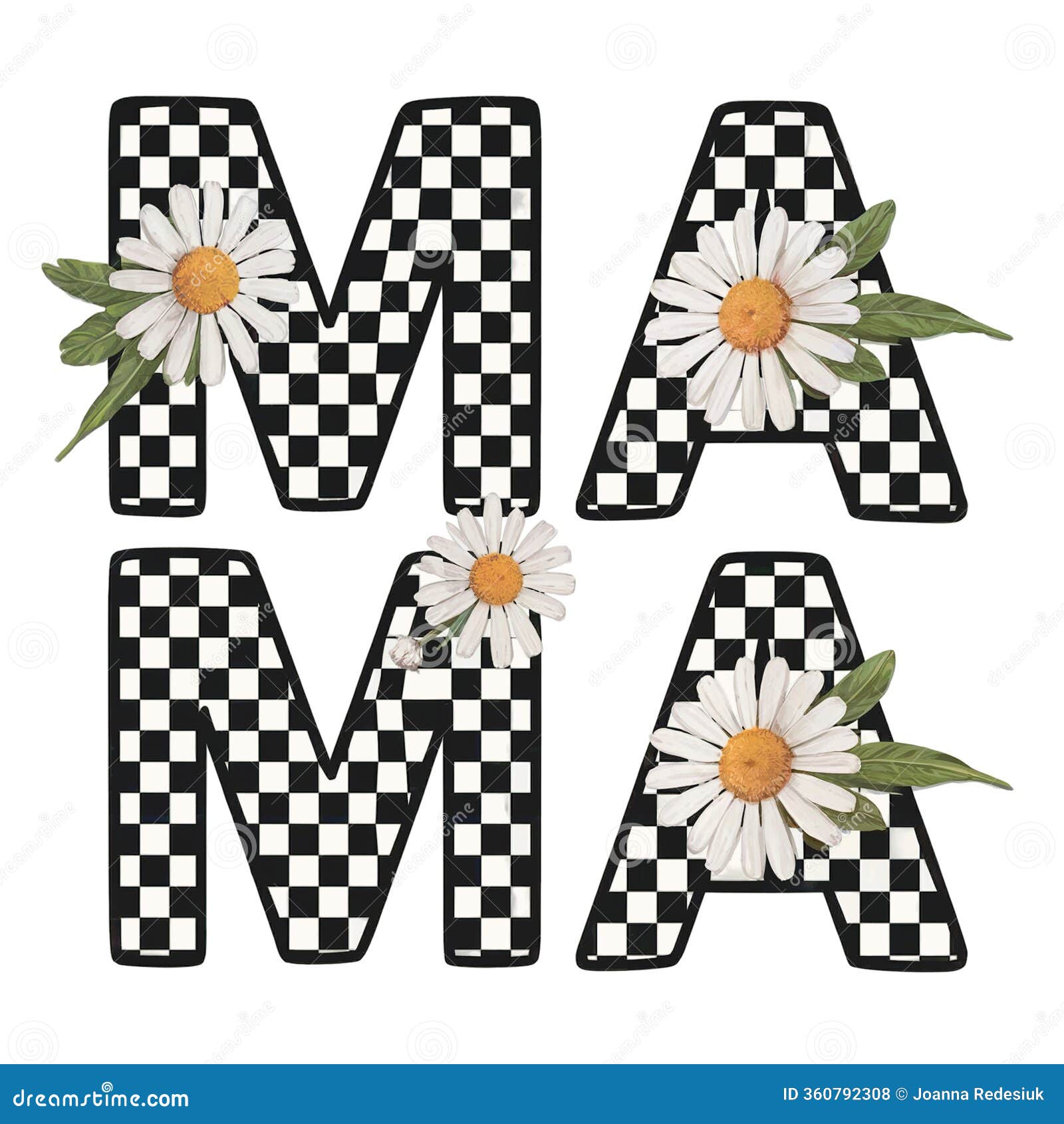 Large Letters Spell Out the Word MAMA with a Black and White Checkered ...