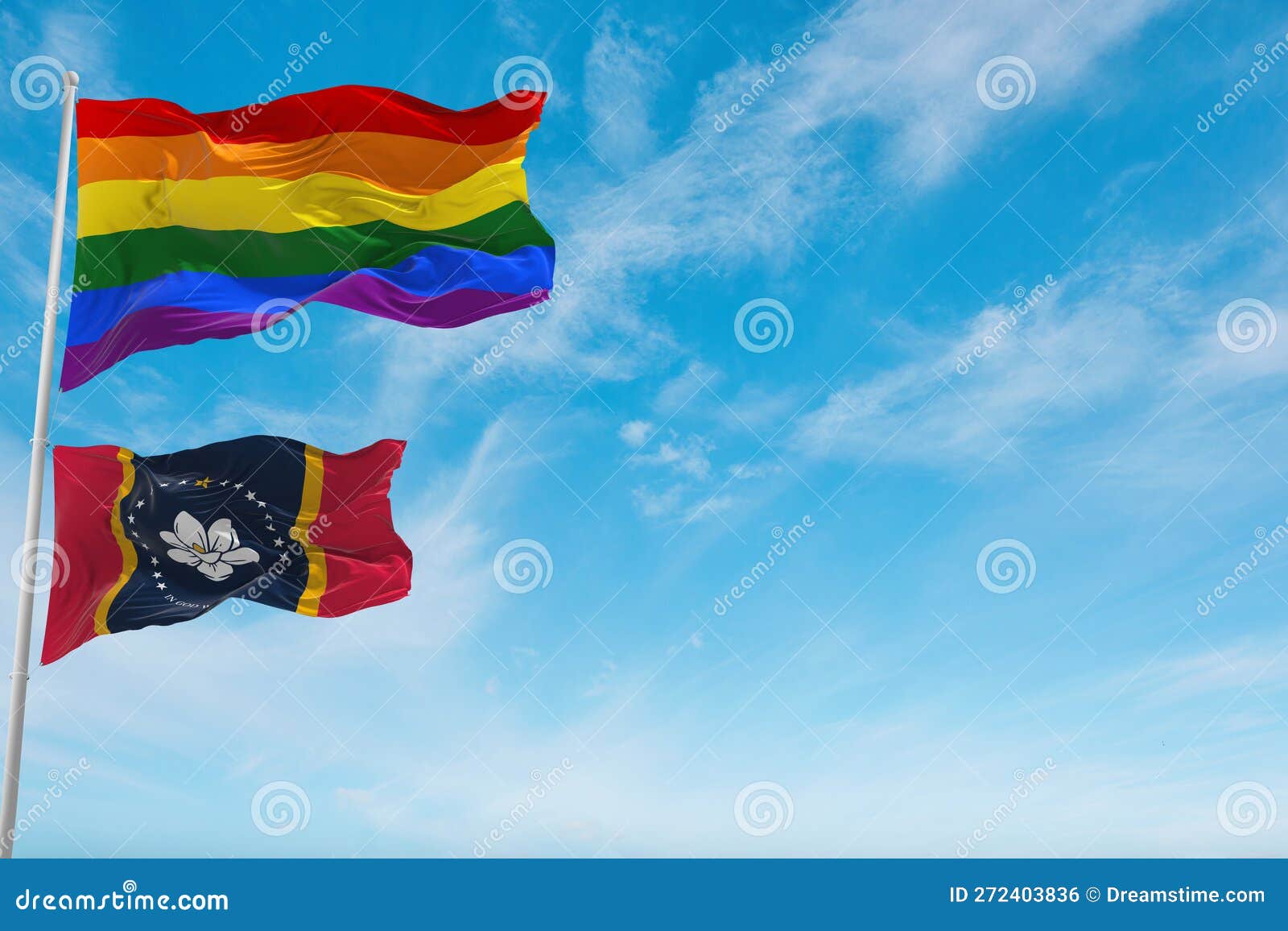 Large Lgbt Flag And Flag Of Mississippi State Usa Waving In The Wind