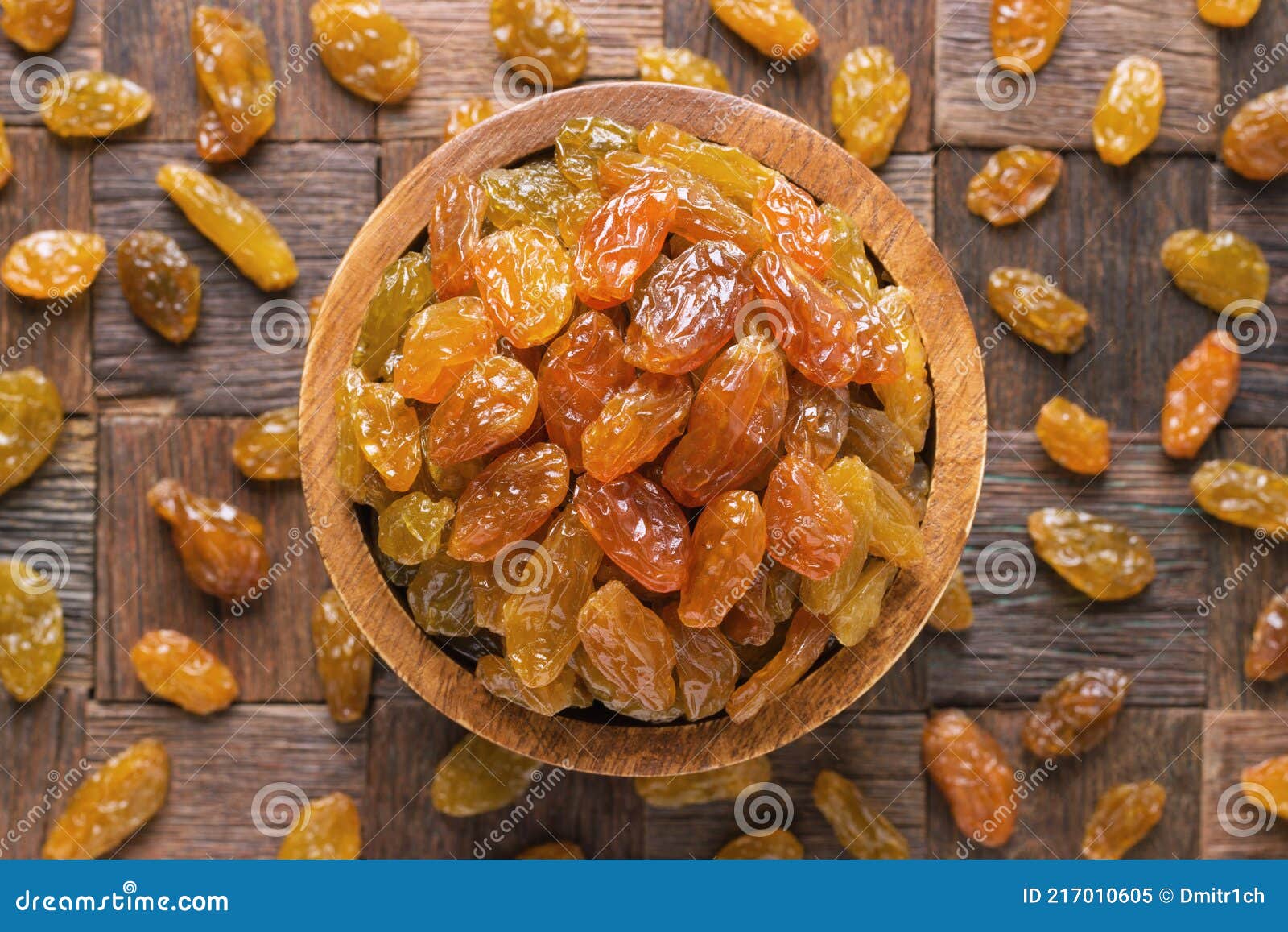 Large, Light Raisins in Wooden Bowl, Top View Stock Image - Image of ...