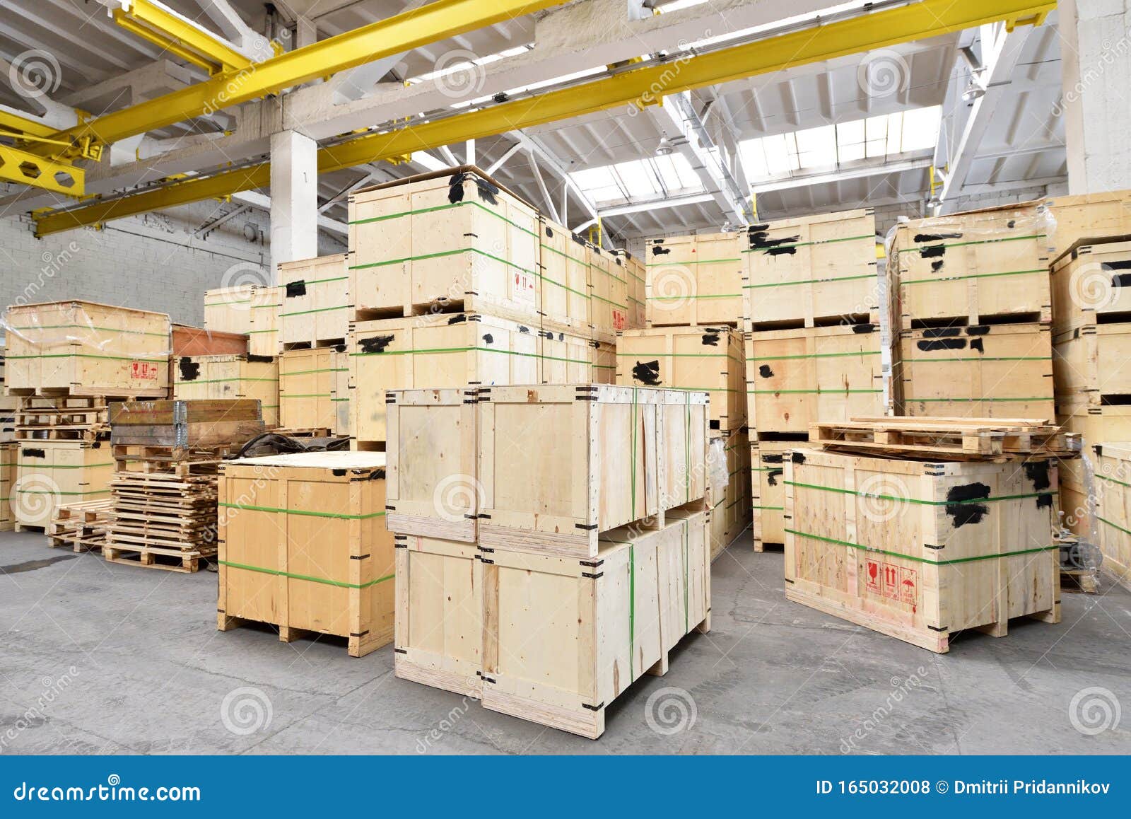 Large and Light Warehouse, Cargo Storage in Wooden Boxes Stock Photo ...