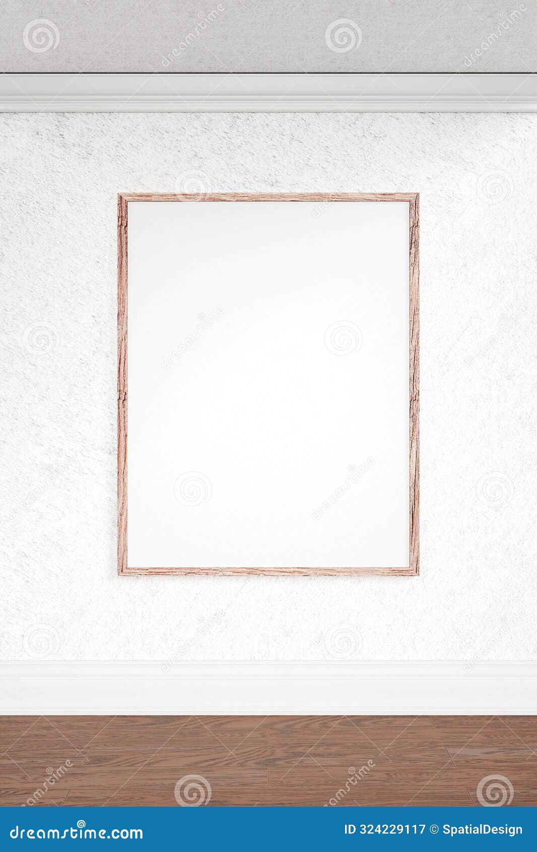 Large Light Wood Frame on White Wall Stock Image - Image of clean ...