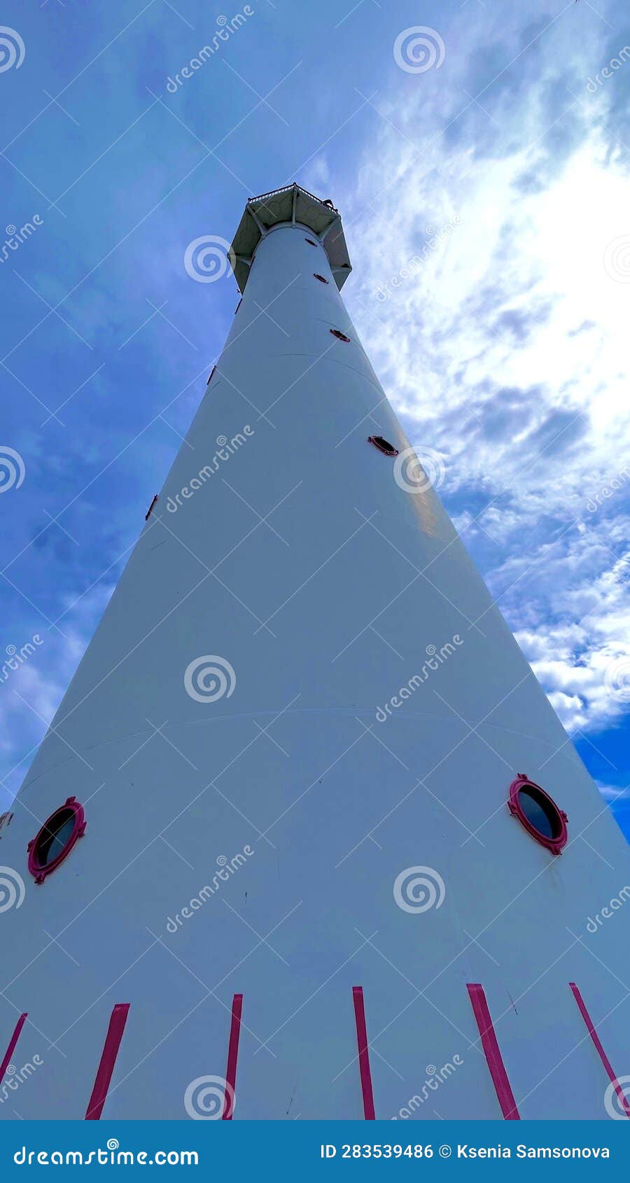 Large Lighthouse Above the Clouds during the Day Bottom View Stock ...