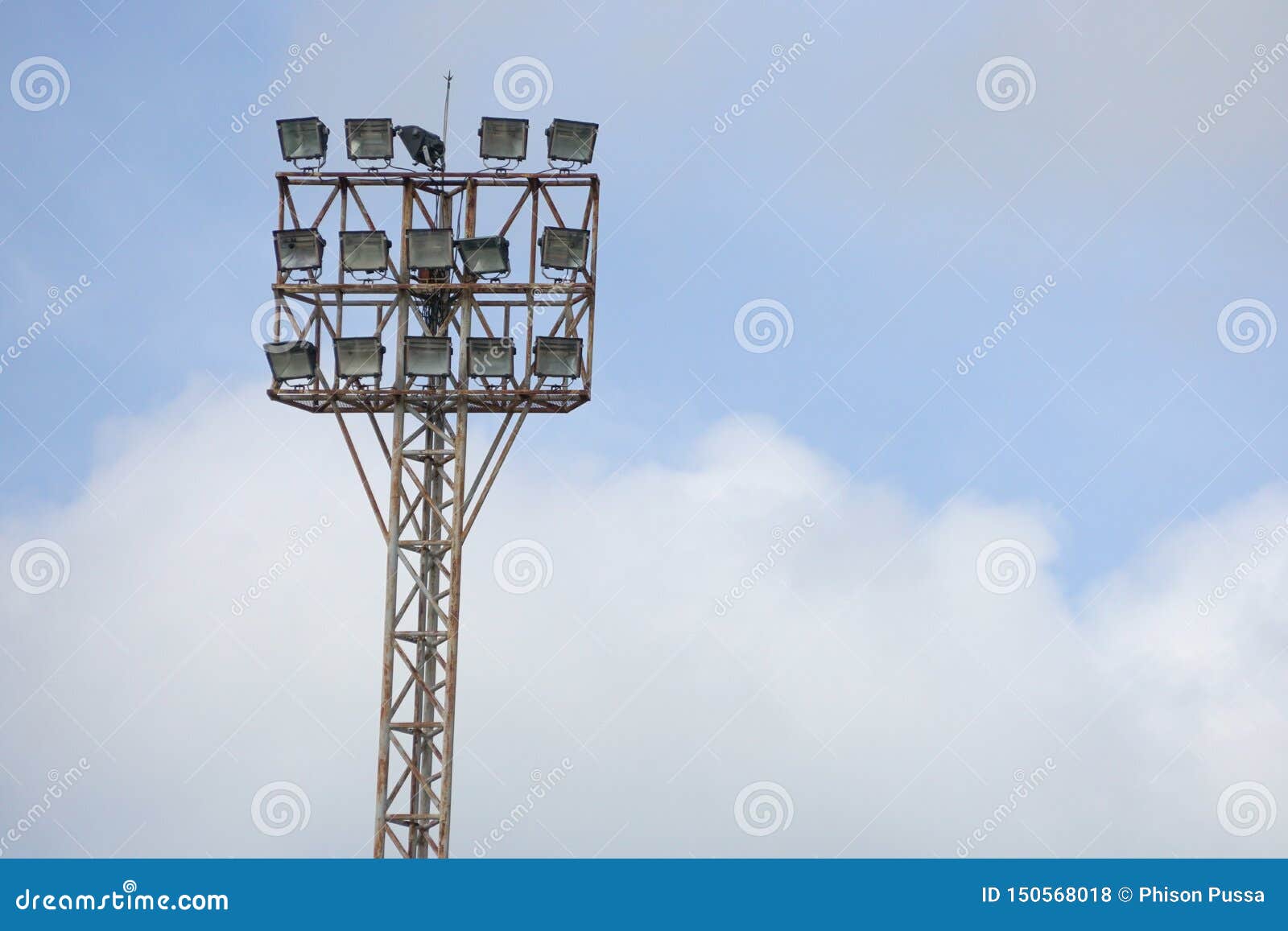 Large Lighting Tower with Spotlights with Blue Sky Background Stock ...