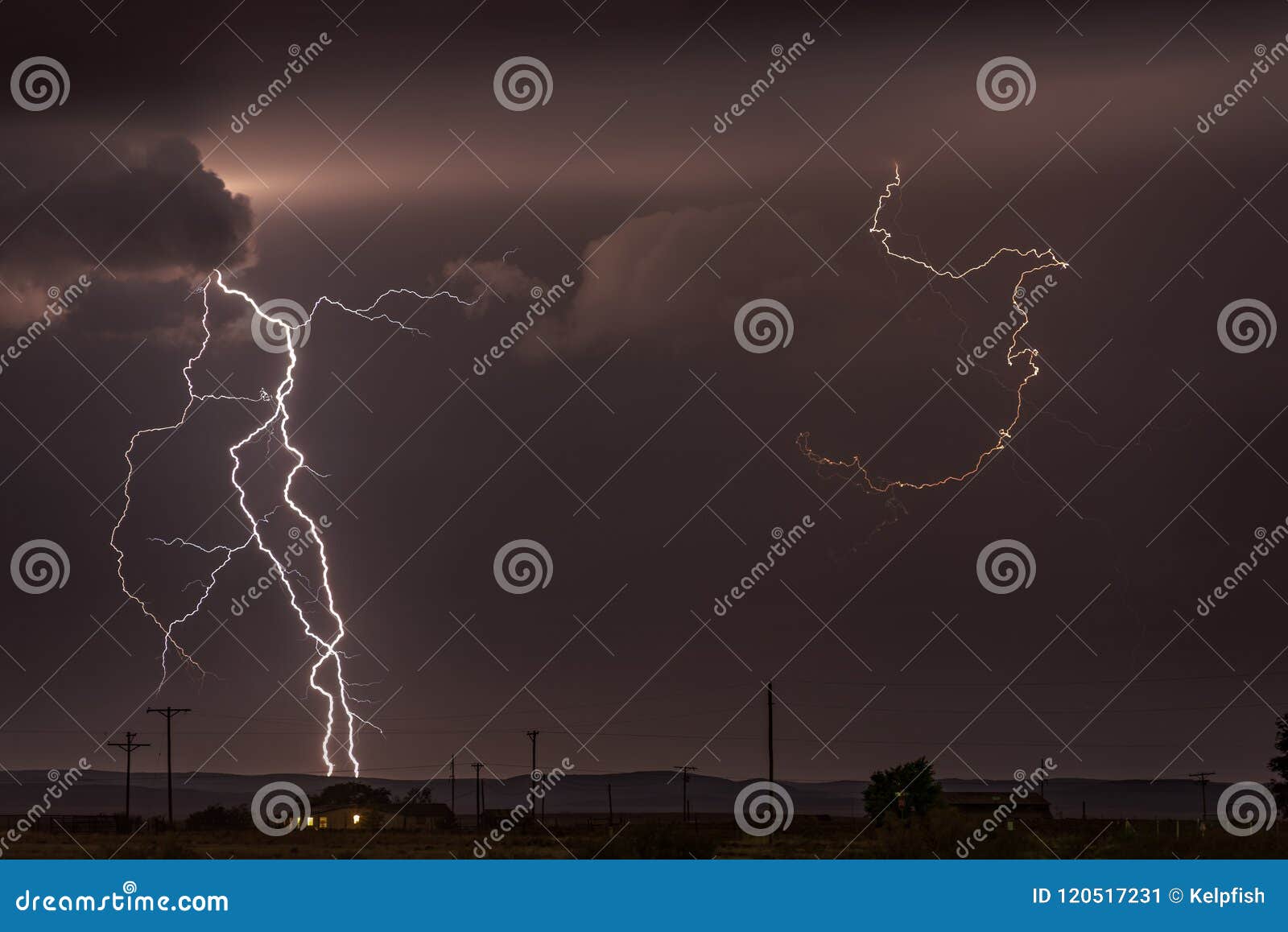 Large Lightning Strike at Dusk on Tornado Alley Stock Image - Image of ...