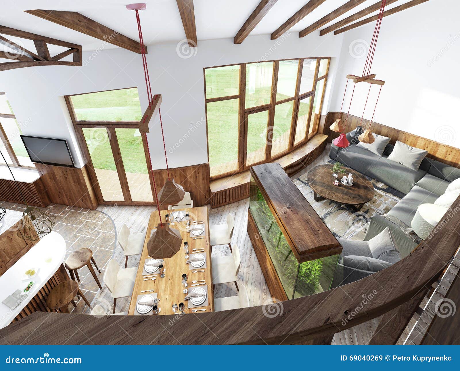 Large Living Room with Large Windows, a Top Loft Style. Stock Image ...