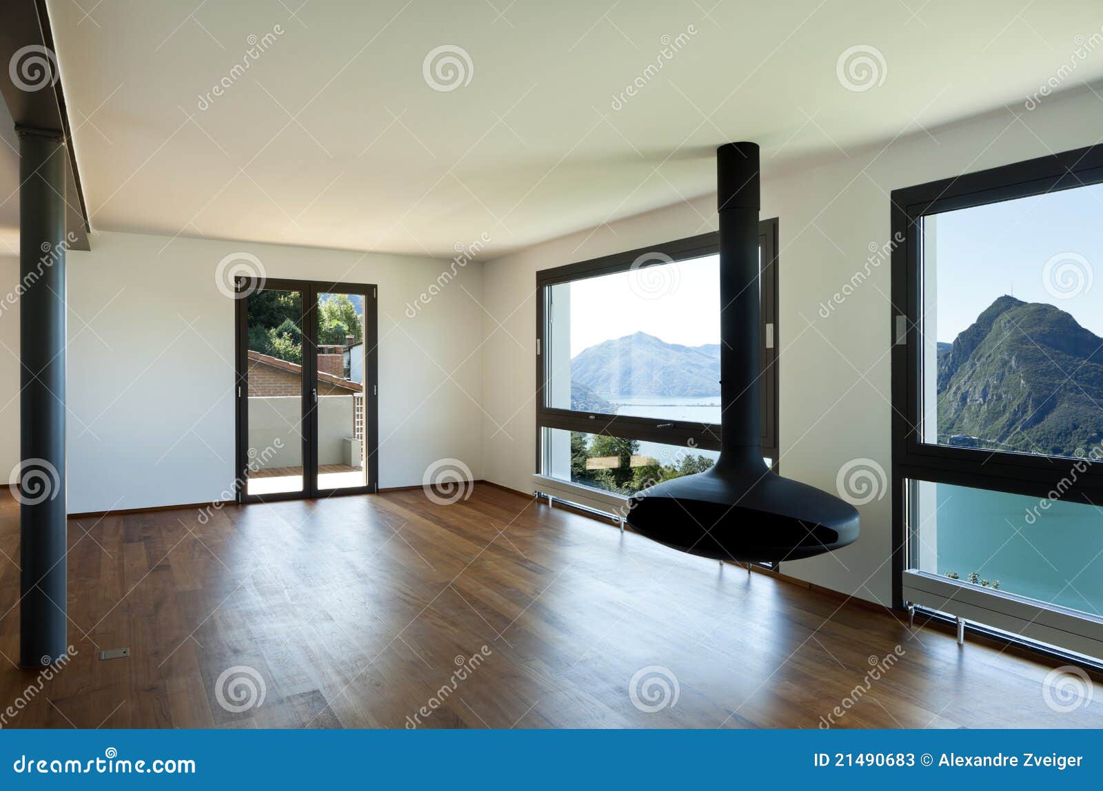 Large Living Room with Panoramic View Stock Image - Image of design ...