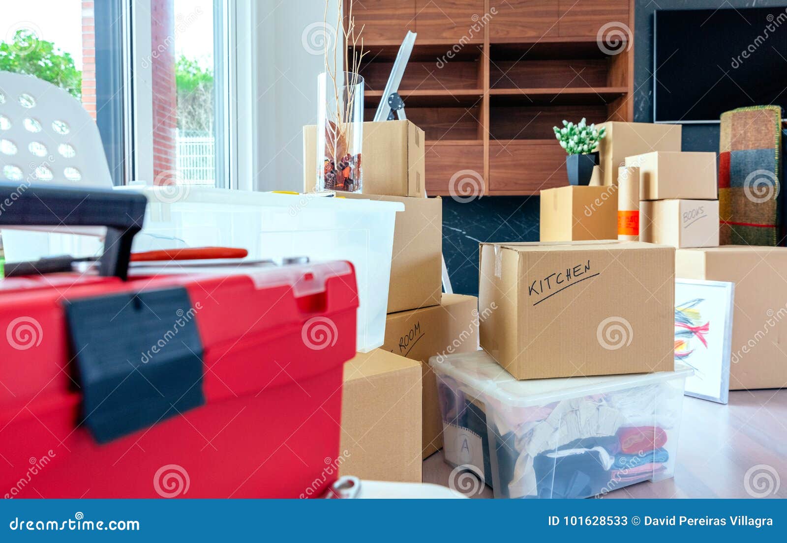 Living Room with Moving Boxes Stock Image - Image of cardboard, concept ...