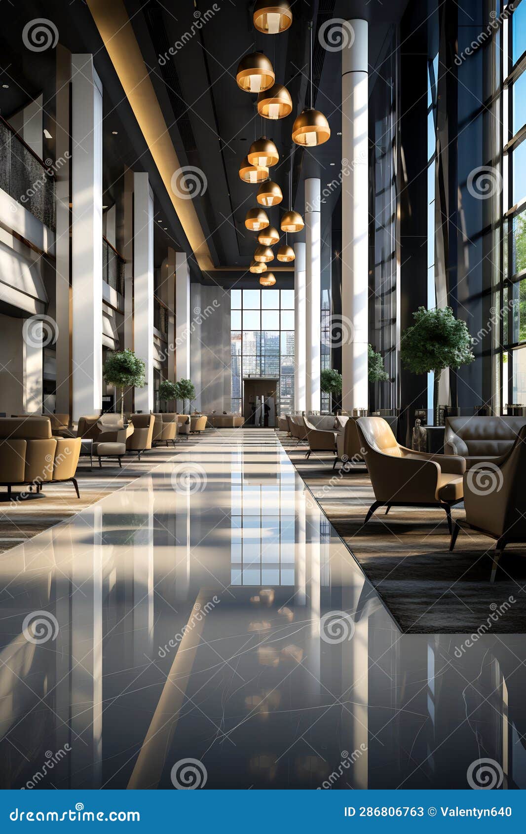 Large Lobby with Lot of Chairs and Couches. Generative AI Stock ...