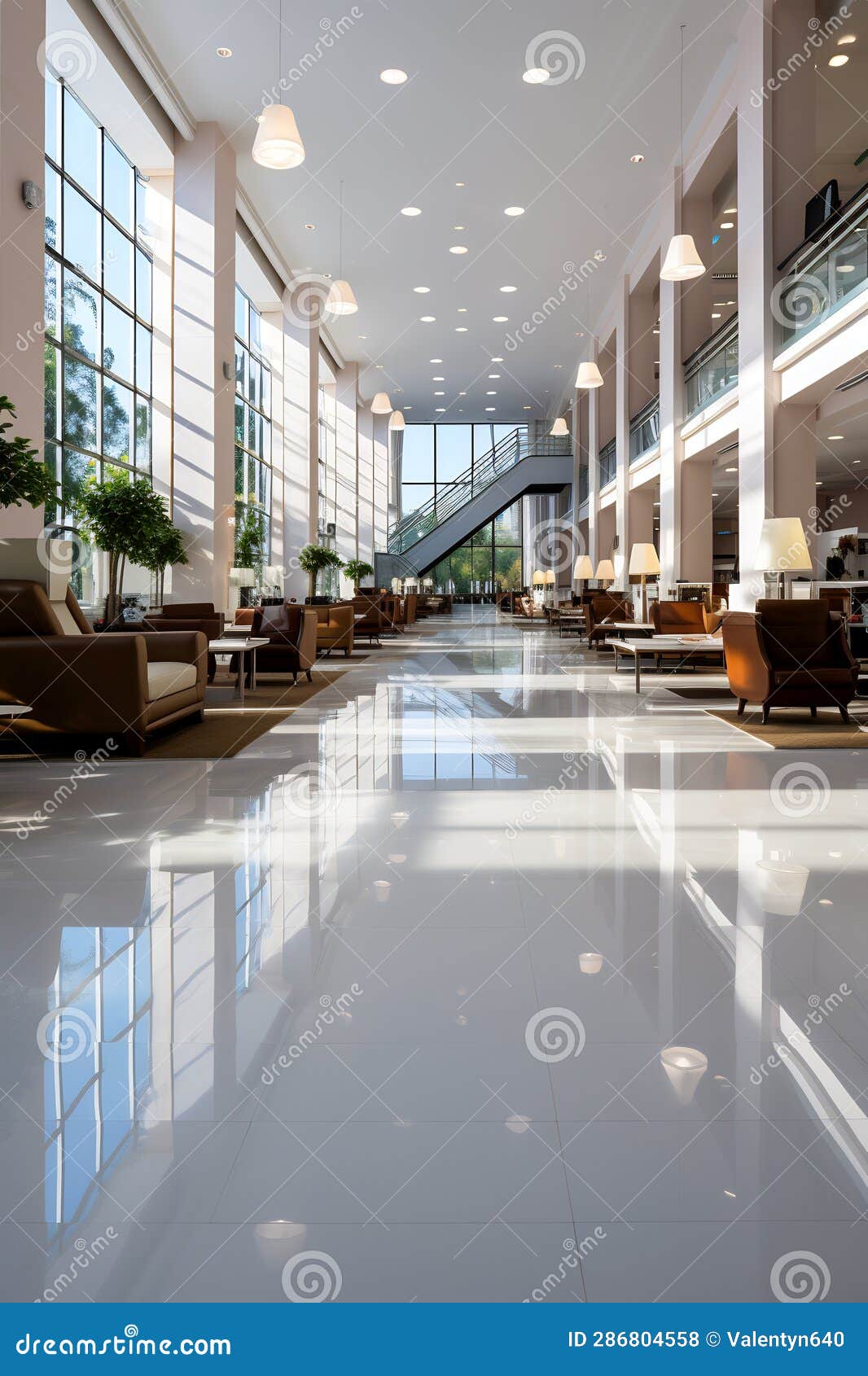 Large Lobby with Lot of Windows and Couches. Generative AI Stock ...