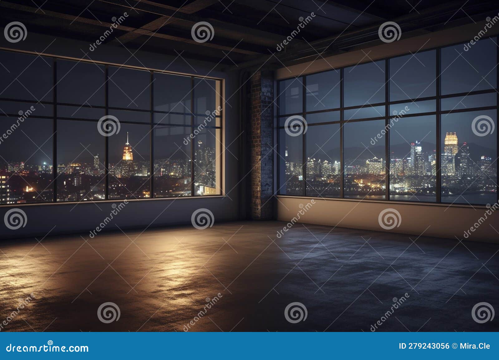 Large Loft Space with City View Window, Created with Generative AI ...