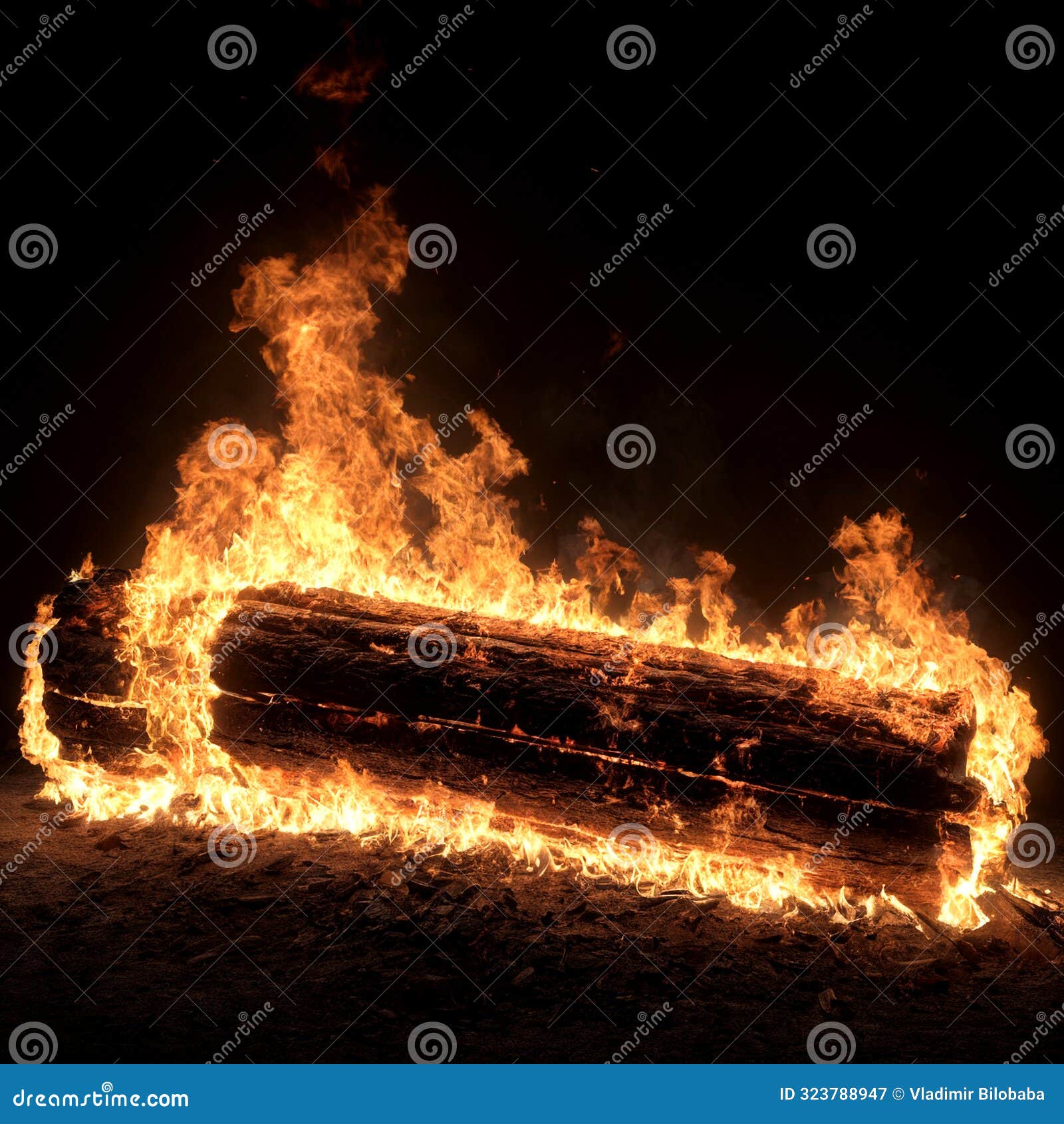 Burning log at night stock illustration. Illustration of source - 323788947