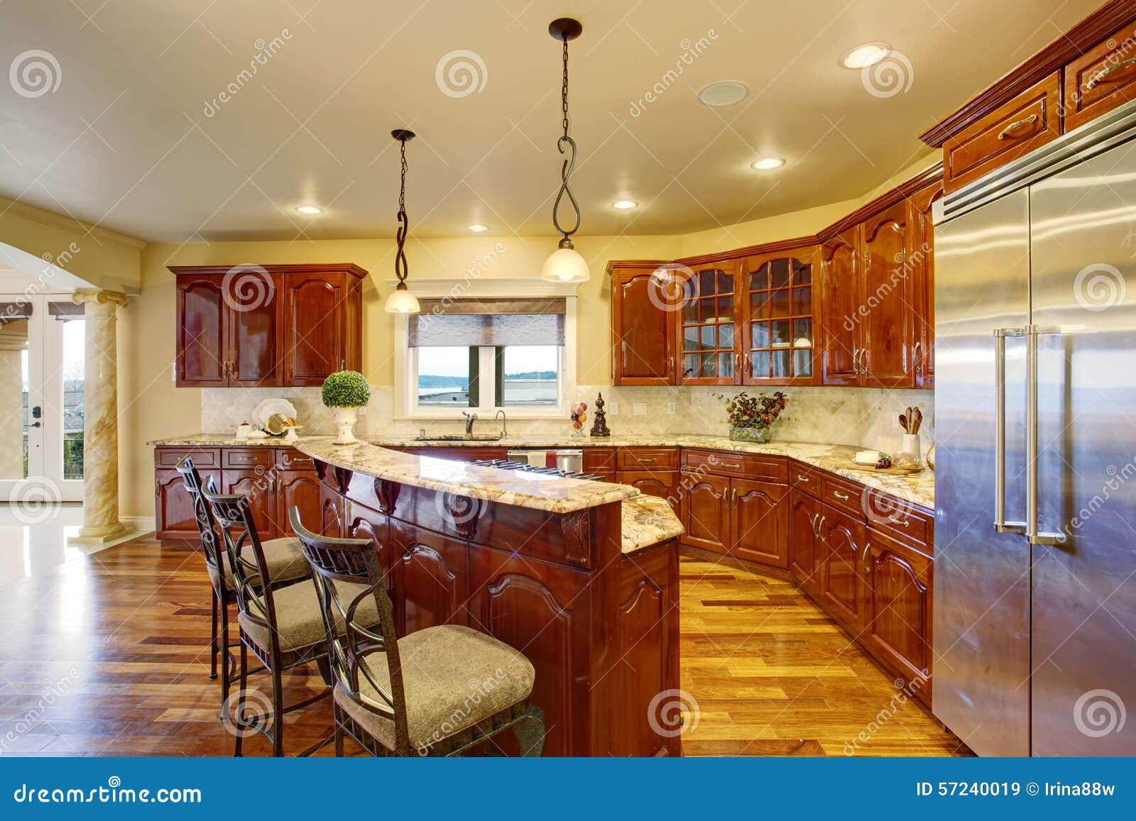 Large Luxury Kitchen with Marble Counters. Stock Image - Image of ...
