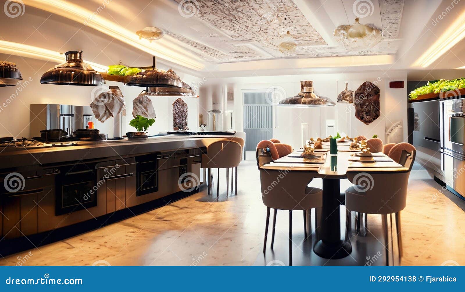 Large Luxury Restaurant with Open Modern Kitchen Stock Illustration ...