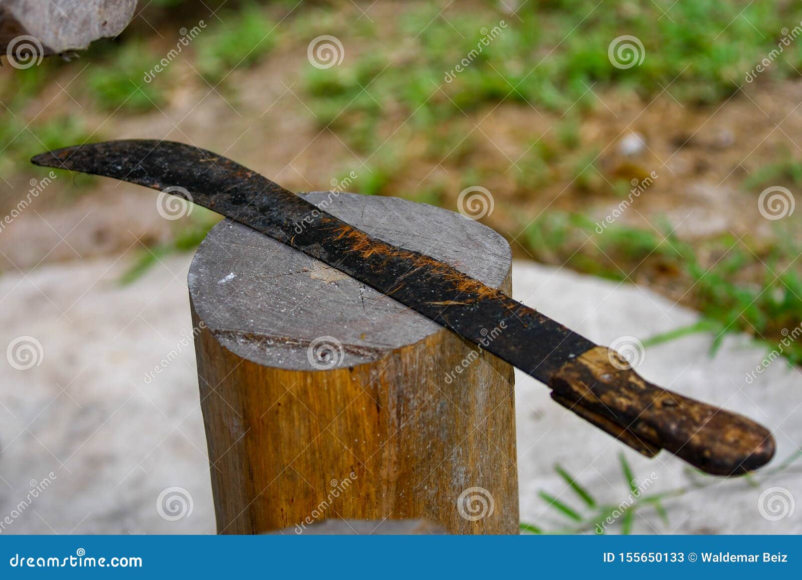 A Large Machete Knife With A Black Curved Blade. Modern Edged Weapons ...